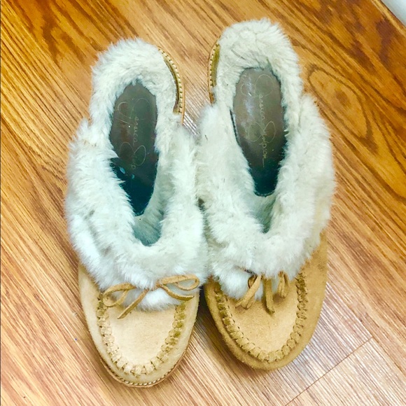 Jessica Simpson | Shoes | Jessica Simpson Faux Fur Beige Slip On Clog ...